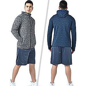 Liberty Imports 2 Pack Mens Zip Up Hoodies, Fleece Thermal Performance Tech Training Jackets, Lightweight Running Sweatshirts with Zipper Pockets (X-Large, 2-Pack: Gray/Navy)