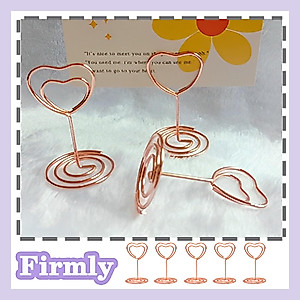 CUNGLIN Table Number Holders Place Card Holder Stand 20 Pack, Gold Heart Shape Holder for Wedding Party Mini Photo Playing Cards Holder Picture Menu Memo Clips