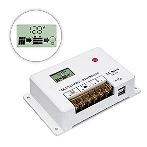 HQST 30Amp 12V/24V PWM Solar Charge Controller Regulator with LCD Display, Dual USB Ports, for Lithium, Sealed, Gel, Flooded Batteries