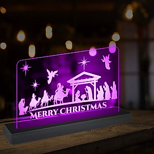 The Geeky Days Merry Christmas Optical Illusion Light Rmeote Control Multi Color LED Lighting Desktop Lamp Home Decorative Nativity Scene of Baby Jesus Christ USB Beside Lamp