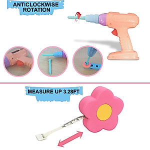 Gifts2U Toy Tool Set for Girls Pretend Play Toy with Play Drill Tool Box, Vest Costume and Toy Tape Measure, Pink Toy Tool Set Learning Tool Kit for Girls Toddlers Boys Age 3 4 5 6 Home Stem DIY Gifts