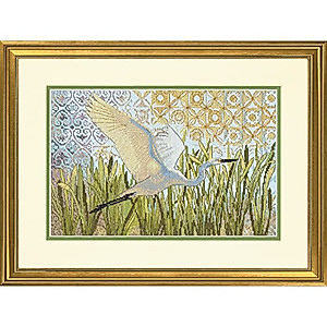 Dimensions 70-35411 Egret in Flight Counted Cross Stitch Kit for Beginners, 14" x 9", 14 Cnt. Light Blue Aida, 4pcs