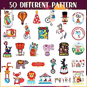 100 Pcs Circus Party Favors Stickers Vinyl Waterproof Funny Circus Decals for Water Bottles Laptop Scrapbooking Travel Cups, Circus Sticker Packs Gifts for Adults Teens Kids (Circus Style)