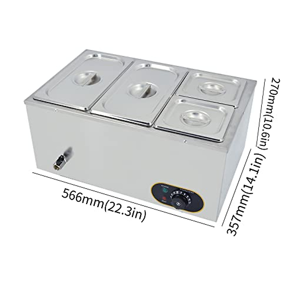 MOOTACO Steam Table Electric Food Warmers 1500W Commercial Food Warmer Countertop 4 Pan Bain Marie Buffet Servers Thermostat 30-85 °C with Lids & Drain Tap for Parties Restaurants Catering