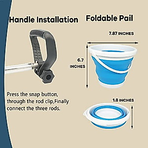 Sand Fleas Rake, Stainless Steel Sand Sifter, Detachable 47 Inches Long Handle, Collapsible Shark Tooth Sifter for Beach,Sand Crab Catcher with Foldable Pail .