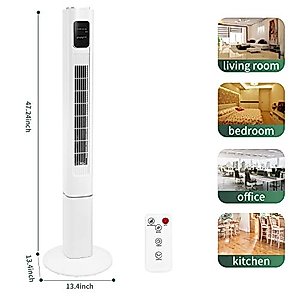 Kismile 36'' Tower Fan with Remote, Oscillating Quiet Cooling Fan, Bladeless Standing Fan with 3 Modes, Built-in Timer, LCD Display for Home/Office (White, 36 Inch) (47 inch, White)