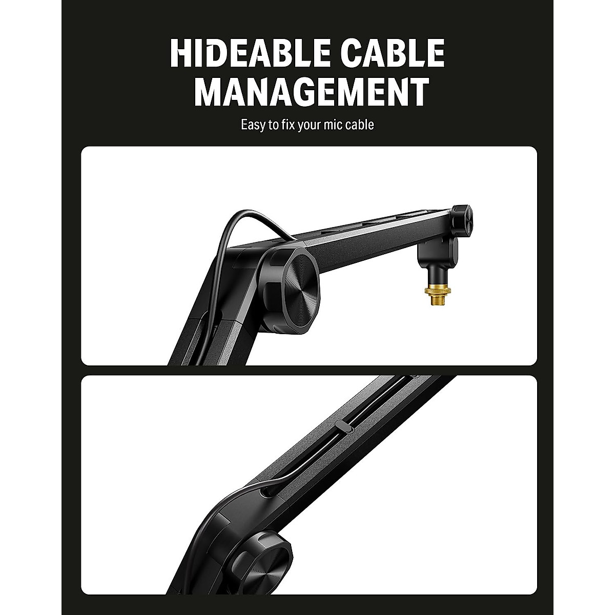 Donner Boom Arm, Adjustable Mic Stand on Desk with 3/8'' to 5/8'' Screw Adapter, Heavy Duty ALU Mic Stand up to 4.2 lbs, Microphone Arm with Cable Management Design for Gaming, Podcast, Recording