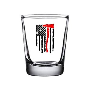 Rogue River Tactical Tattered Wavy Distressed Thin Red Line Flag Ax Axe Shot Glass Gift For Fire Fighter Firefighter FD Fire Department