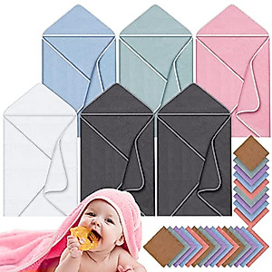 30 Pcs Baby Bath Towels Set Include 6 Baby Hooded Towels 30 x 30 Inch and 24 Baby Washcloths 9.5 x 9.5 Inch Coral Fleece Baby Bath Towels Absorbent Soft Washcloths for Baby Toddler Infant Shower Gift