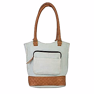 Mona B. Pistachio Two in One Convertible Upcycled Canvas Tote Backpack and Cross City Crossbody with Vegan Leather Trim (Tote-Pistachio)