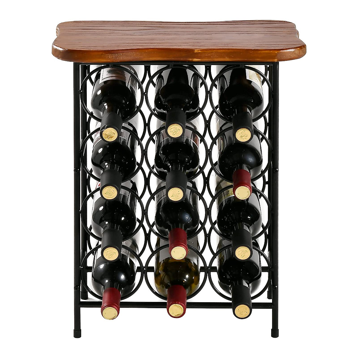 WELLAND 12 Bottle Wine Rack with Solid Wood Table Top, Metal & Pine Free Standing Wine Storage Rack