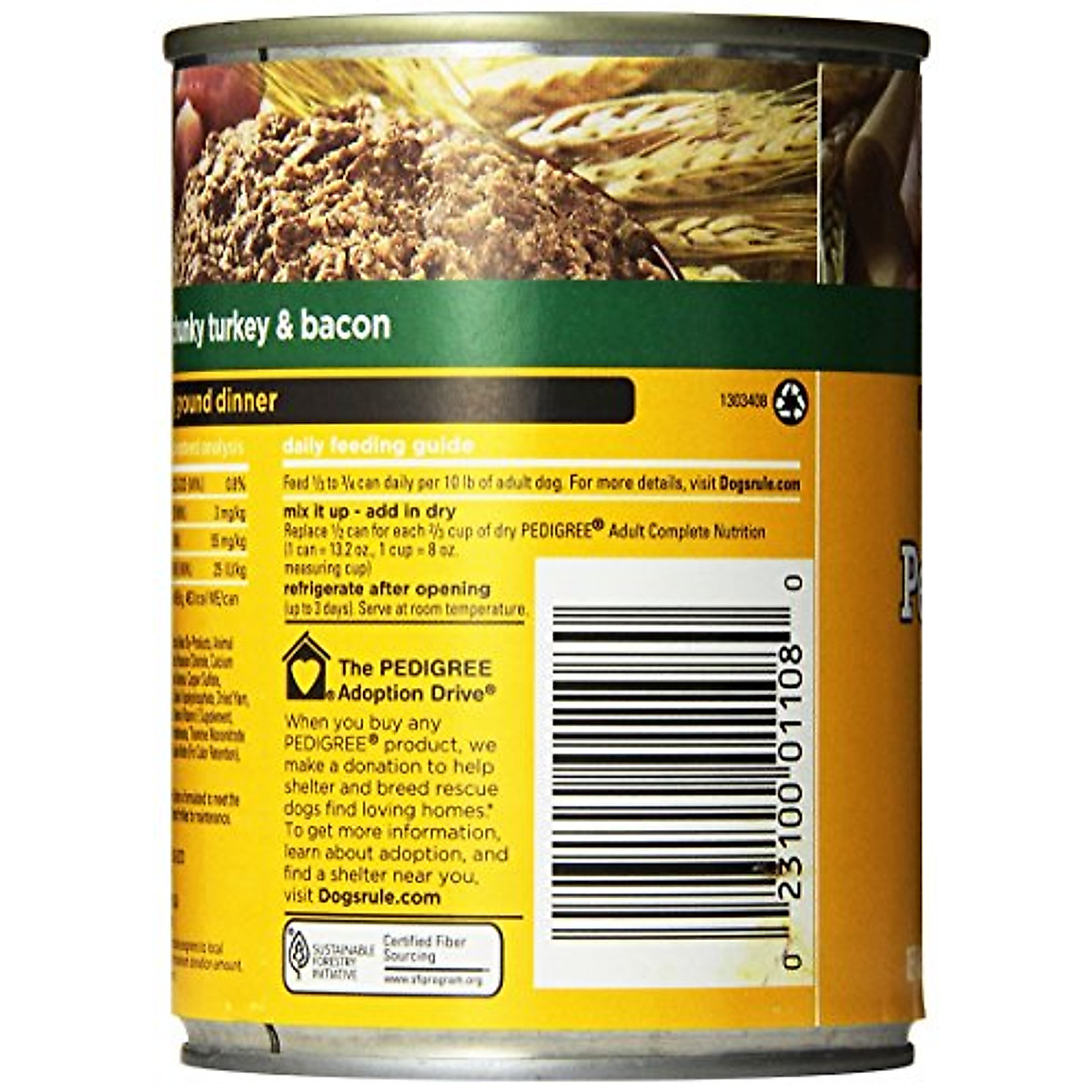 Pedigree Meaty Ground Dinner With Chunky Turkey And Bacon Canned Dog Food 13.2 Ounces (Pack Of 24)