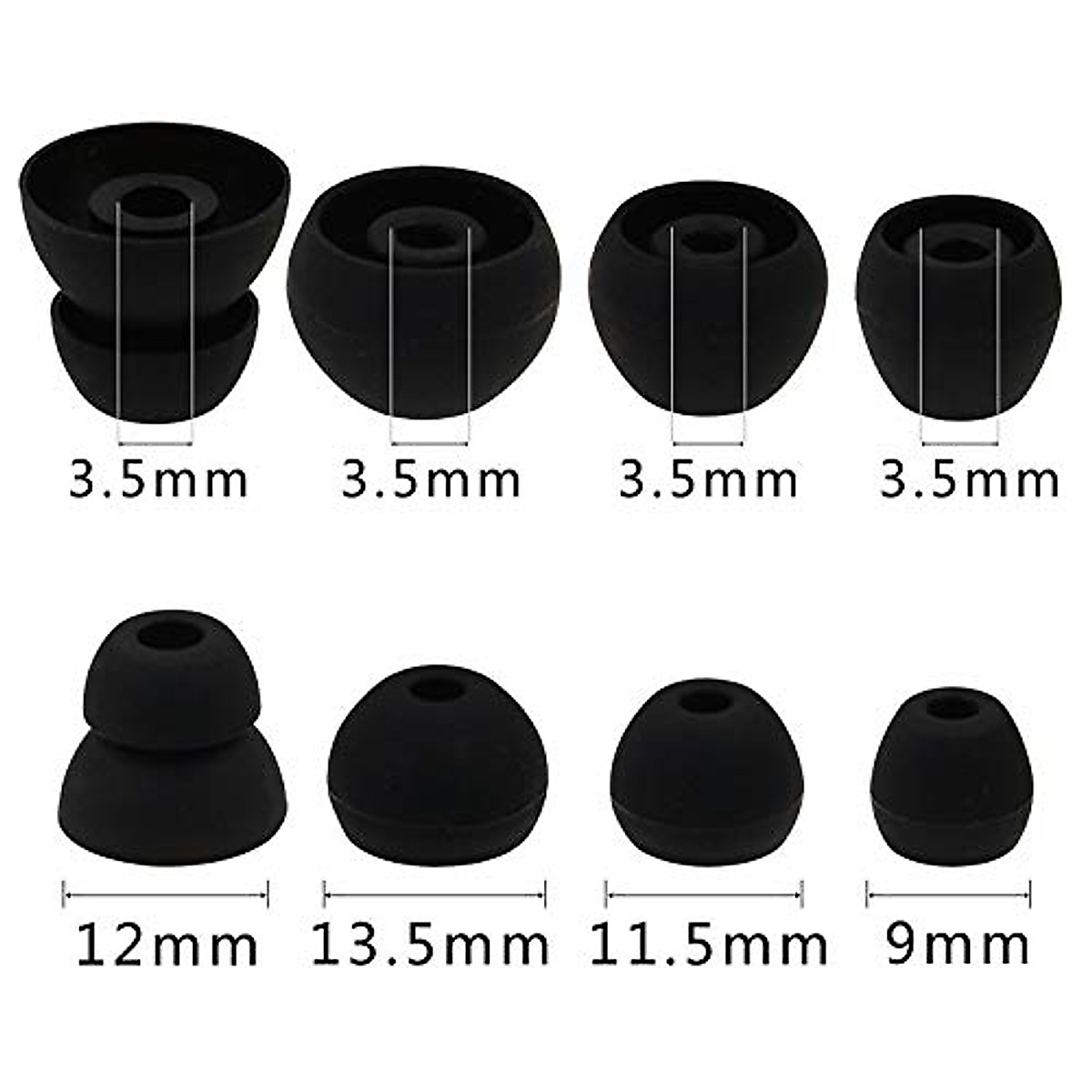 ALXCD Replacement Eartips Silicone Earbuds Buds Set Compatible with Powerbeats Pro, 8 Pairs S/M/L/D 4 Sizes Soft Silicone Earbuds Tips, Compatible with Powerbeats Pro Headphones PB Pro (Black)