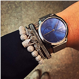 MAGIC FISH Imperial Crown King Stainless Steel Bracelets for Men Pave CZ Handmade Mens and womens Bracelets Set Friendship Luxury Charm Fashion Cuff Crown Pulseira Bangle Birthday Jewelry