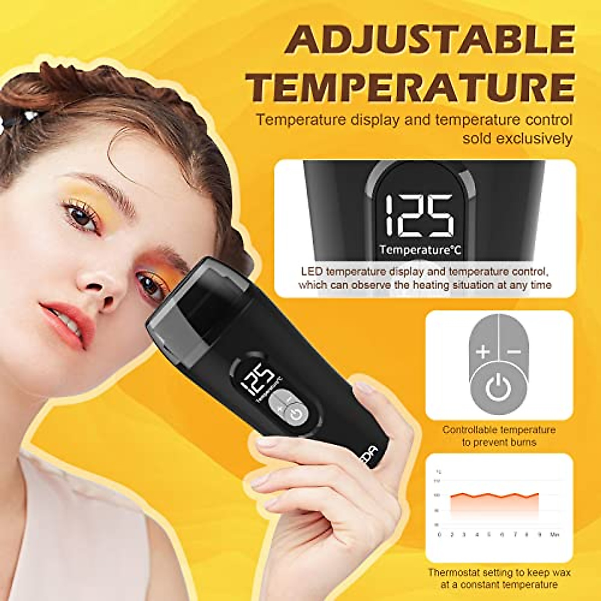 Digital Roll On Wax Kit, Honey Wax Roller Waxing Kit for Women, Roll On Wax Warmer for Hair Removal, Depilatory Soft Roll On Wax Warmer with 2 Cartridge Refill and 100 pcs Wax Strips - Super Easy To U