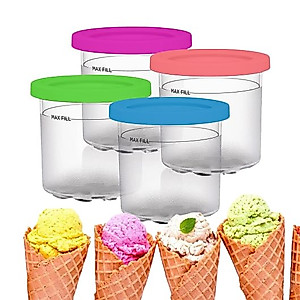 Replacement Ninja Creami Pints and Lids - 4 Pack, Ninja Creami Containers, Creami Pint Containers, Ninja Creami Accessories, Homemade Ice Cream Containers, 16 oz, Compatible with NC299, NC301 series