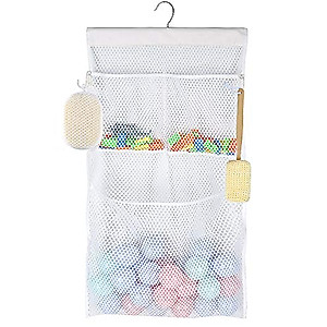 ALYER Multifunctional Bath Toy Organizer,2-in-1Hanging Mesh Shower Caddy,No Suction Cup Needed,Installation Free (White)