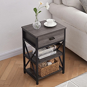 LVB Industrial Entryway Table and Nightstand Set of 2 for Home Living Room,Dark Grey