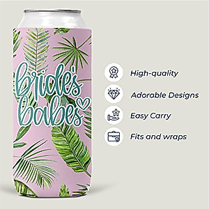 Bride and Brides Babes Hugger Set of 10, Can Cooler Sleeves- Bridal Shower Cooler Sleeves for Bridesmaids and Bride To Be Hugger, Skinny Bachelorette Coozies, 12oz, Slim Can Hugger Bachelorette