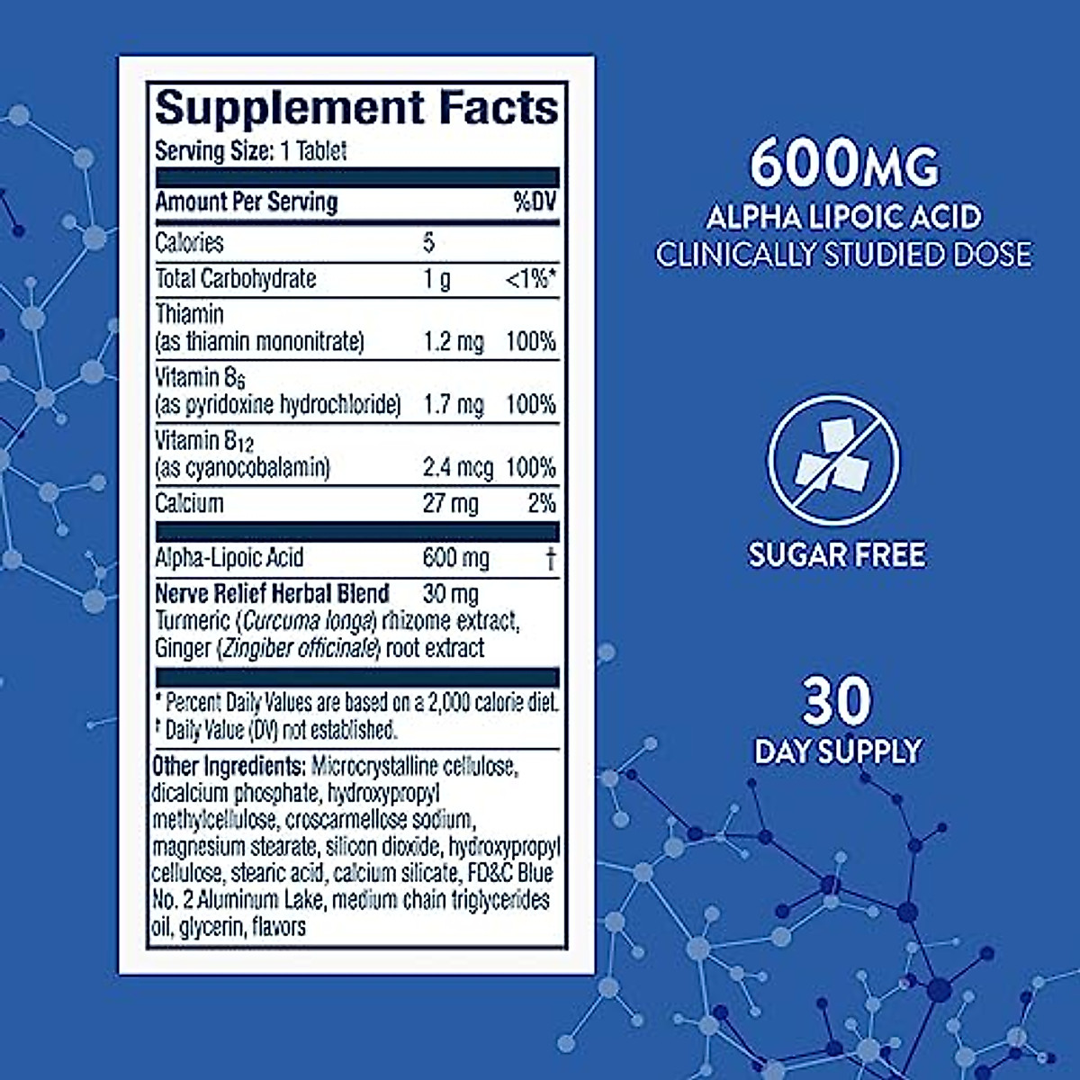 Nervive Nerve Relief, with Alpha Lipoic Acid, to help Reduce Nerve Aches, Weakness, & Discomfort in Fingers, Hands, Toes, & Feet*†, ALA, Vitamins B12, B6, & B1, Turmeric, Ginger, 30 Daily Tablets