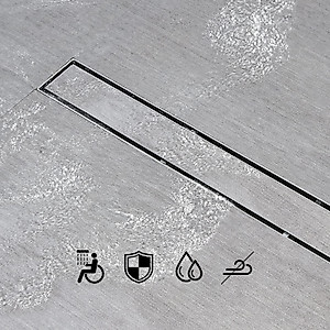 SaniteModar Linear Shower Drain, Invisible 2 in 1 Tile Insert & Flat Cover Shower Drain 24 inch, Brushed 304 Stainless Steel Linear Drain with Hair Strainer Adjustable Leveling Feet…