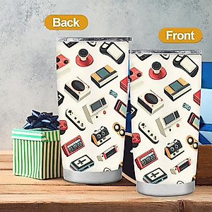 FOCIUZTA Retro Gaming Pattern Tumbler with lid, Travel Coffee Cup, Ideal for Easter, Gaming Enthusiast, Mother Day, and birthday gifts