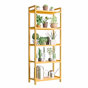 BeiBeGood Bookshelf, 5-Tier Bamboo Ladder Shelf 49” Tall Book Shelf Organizer, Free Standing Storage Unit for Bathroom/Living Room/Bedroom/Kitchen/Office,Rust Resistance,Natural
