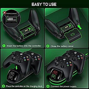 Controller Charger Station with 2x4800mWh Rechargeable Battery Packs for Xbox One/Series X|S Controller, Dual Charging Dock for Xbox One Controller Battery Pack with 4 Batteries Covers for Xbox