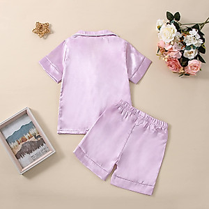 One opening Boy Girl Baby Pajamas Satin Toddler Pajamas Button Down Sleep Suit Kids Pajamas Set Boys Pajamas Girls Pjs (A-Purple, 6-12 Months)