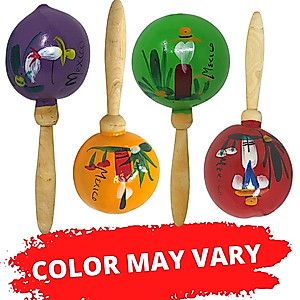 Needzo Maracas Musical Instrument, Small Colorful Wooden Pair with Hand Painted Flower Design, Latin Percussion for Adults, 6 Inches