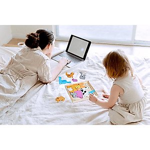 Childgoo 2 in 1 Wooden Farm Animal Sorting & Stacking Toys Wooden Blocks and Puzzles for Kids Ages 3-5 Montessori Gifts for Toddlers Boys & Girls Ages 3 4 5 6 Years Old (Farm Animal)