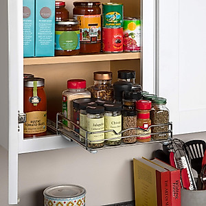 Pull Out Cabinet Organizer for Spices, Cans - Heavy Duty with Lifetime Limited Warranty- Pull Out Spice Rack- Cabinet Pull Out Shelf for Cans,Dishes, Etc, 10-3/8"Wx 10-3/8"D x 2-1/8 H, Chrome