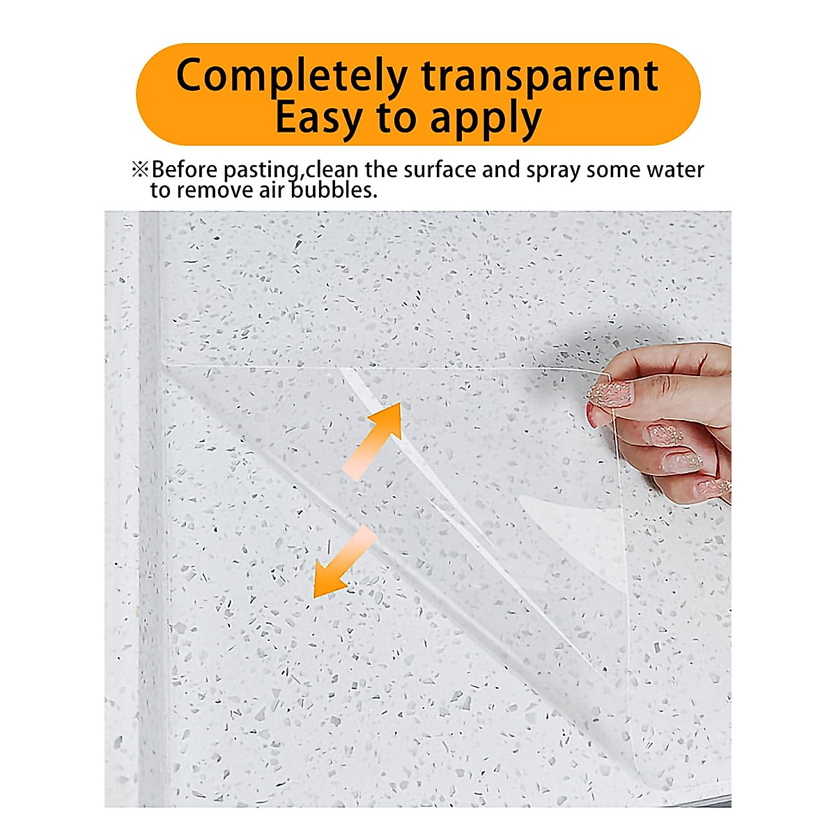 Electrostatic Absorption Countertop Protective Film 17.3inch*16.4FT Transparent No Glue Removable Oil-proof Contact Paper for Horizontal Smooth Surface Protector Smooth Furniture Tabletop Surface