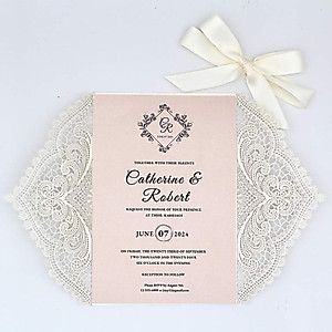 Picky Bride 25-Pack White Lace Laser Cut Wedding Invitations with Blush Pink Shimmer Insert, Elegant Invite Cards for Wedding/Sweet Sixteen/Baby Shower/Bridal Shower/Birthday Party