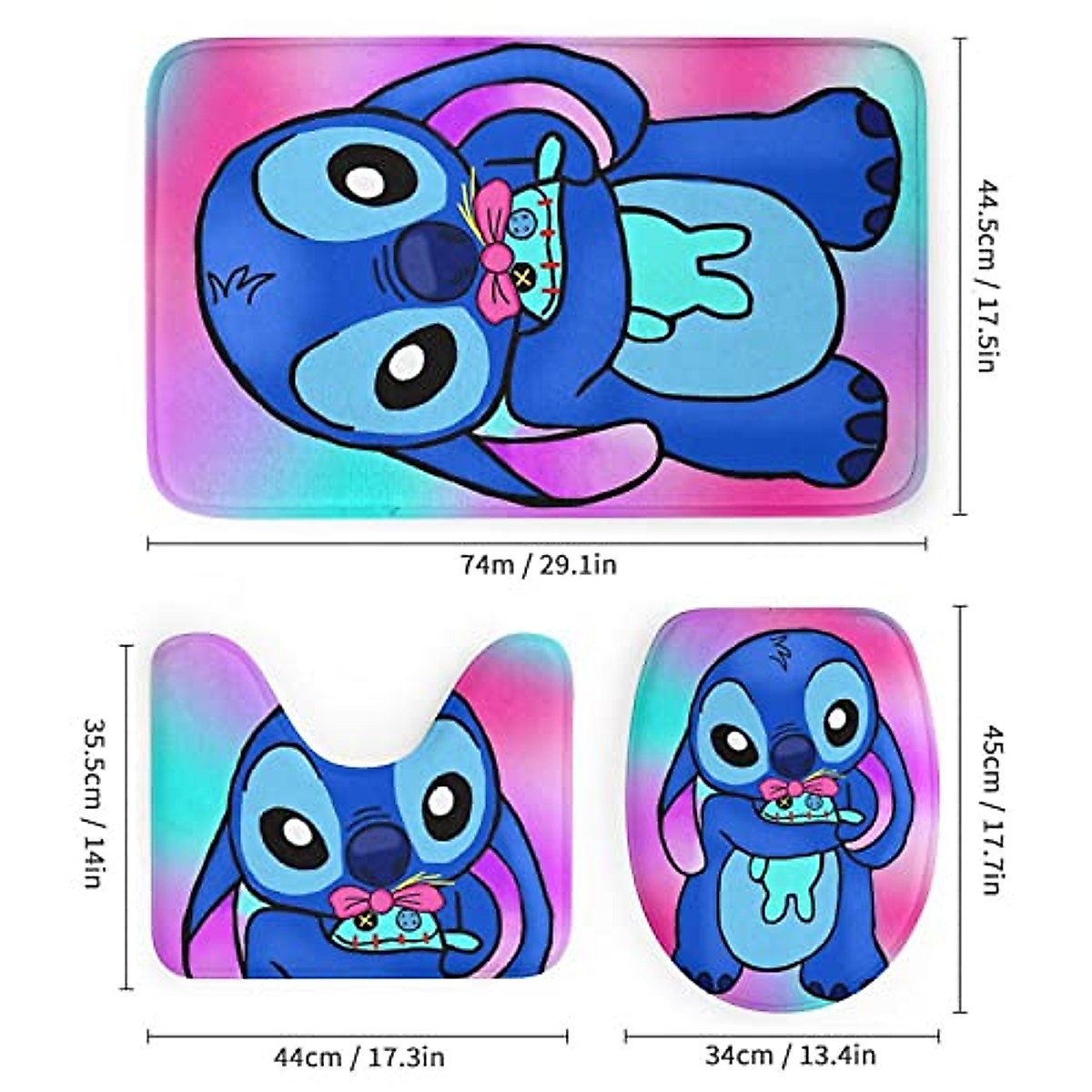 fmsnupz Cartoon Shower Curtain 4PCS Set, Cute Bathroom Decor with Non-Slip Rugs, Toilet Lid Cover and Bath Mat, Waterproof Fabric Shower Curtains with 12 Hooks, 70.8"x70.8"