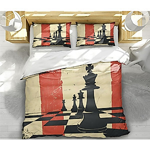 Aimery Chess Duvet Cover and Comforter Set – Artistic and Strategic Chess Piece Design, Premium Microfiber Bedding for a Thoughtful and Unique Bedroom Decor (King (104"x90"),05)