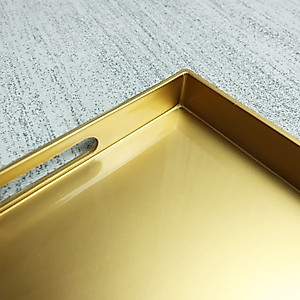 Spsyrine Gold Decorative Tray, Elegant Plastic ServingTray with Handles, Coffee Table Tray for Ottoman, Living Room, Home Decor 15.6" X 10.2"