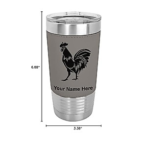 LaserGram 20oz Vacuum Insulated Tumbler Mug, Rooster, Personalized Engraving Included (Faux Leather, Gray)