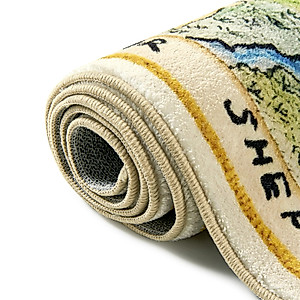 Estmy 4x6 Cute Woodland Nursery Rugs for Girls Boys Neutral Non Slip Washable, Stain Resistant Soft Shaggy Cartoon Fun Map Kids Playroom Rug, Vintage Whimsical Retro Area Rugs Carpet for Kids Bedroom