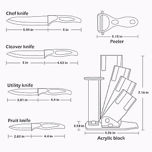 Kitchen Knife Set, 6 Pieces Ceramics Knife Set with Block, Professional Chef Knife Set with Acrylic Stand, Sharp Nonstick Cooking Knife Set with Nonslip handle for Home Family Restaurant (Red)
