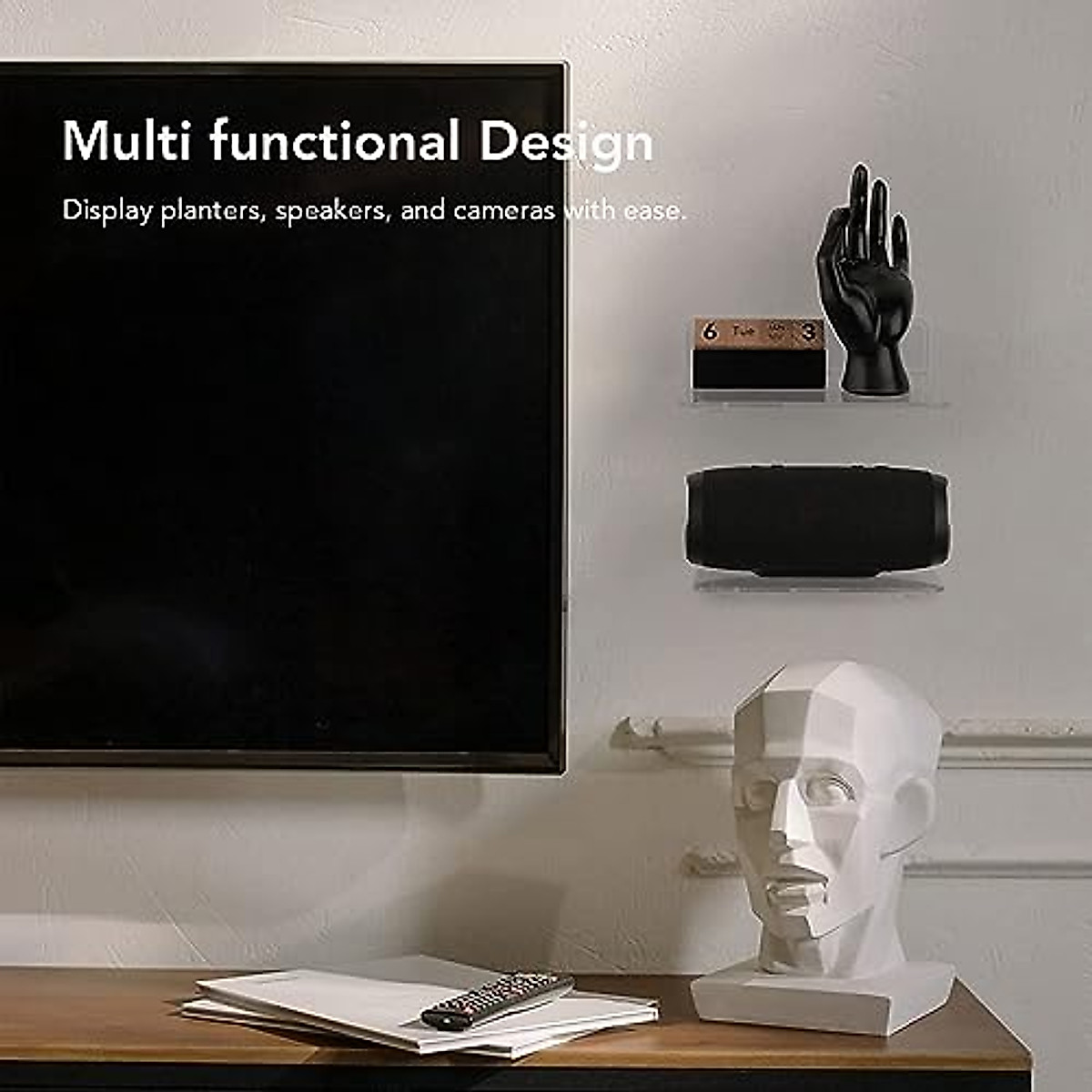 Acrylic Floating Shelf, 2 Pack Wall Mount Shelf for Speaker Monitor Living Room Wall Decor, 7.9x5.9