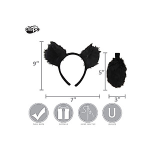 elope Black Bear Plush Ears Headband & Tail Costume Accessory Kit