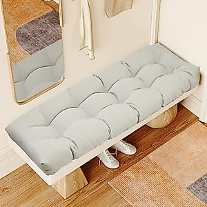 Alurzio Bench Cushion for Indoor Outdoor Furniture, 51.2X19.7Inches,1 Pack, Window Seat Cushions,Thick Patio Bench Cushion with Ties, Machine Wash and Dryer, Durable,Tufted,Light Gray