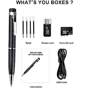 Hidden Spy Camera Pen,with HD 1080P Video Recorder Security Cam with USB Cable, 32GB Micro SD Card, Card Reader, 5 Refills for Business, Conference, Securit