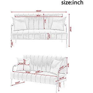 Majnesvon 61" Modern Velvet Loveseat Sofa,Upholstery Love Seat Couches with Tufted Backrest,Golden Metal Legs,Accent Sofa for Living Room Bedroom Apartment Office (Drak Grey)