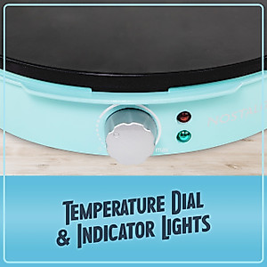 Nostalgia 12-Inch Spinning Crepe Maker for Pancake Breakfast Art with Non-Stick Cooking Griddle, Spatula and Batter Spreader Included