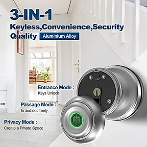 GeekTale Fingerprint Door Lock, Smart Door Knob Fingerprint Door Knob Smart Door Lock with App Control,Great for Bedrooms,Apartments Offices,Hotels, Satin Nickel