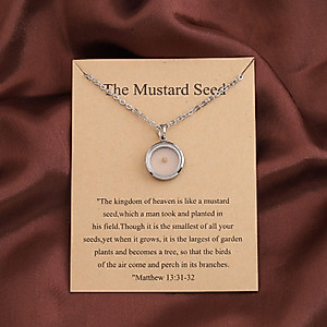 WSNANG Mustard Seed of Faith Cards Mustard Seed Necklace Religious Inspirational Mustard Seed Jewelry for Women (The kingdom card)