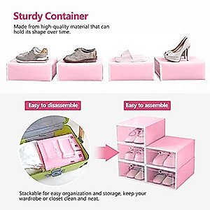 12 Pack Stackable Shoe Boxes Plastic Storage Bins, Sneaker Container with Clear Lids, Closet Organizer by Hommtina (Pink)