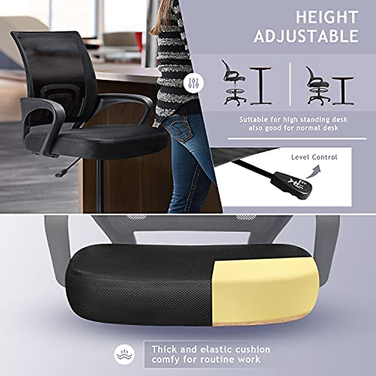 Furmax Drafting Chair Tall Office Chair with Ergonomic Back Drafting Table Chair Adjustable Standing Desk Chair with Footrest Ring and Arms